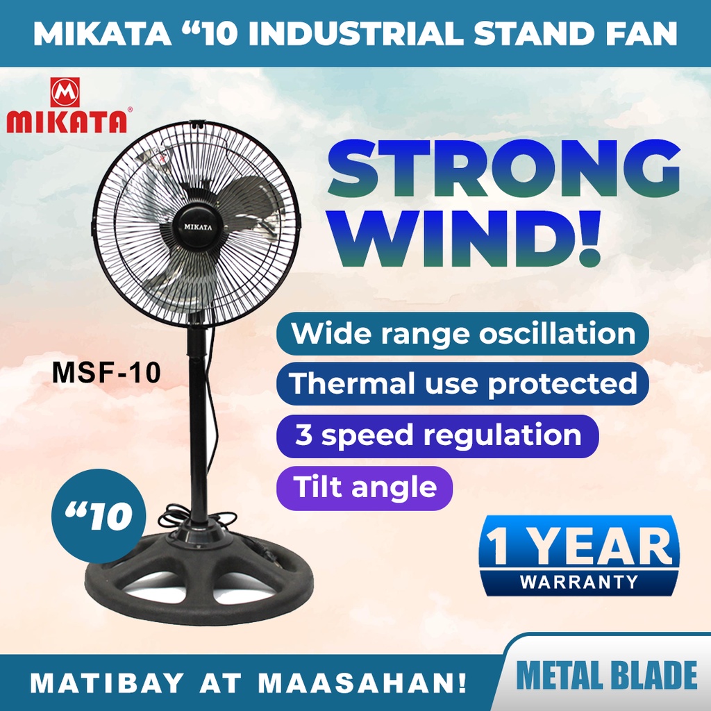 Mikata Industrial Stand Fan 10inches 3 Blade Metal Aluminum Blades MSF ...