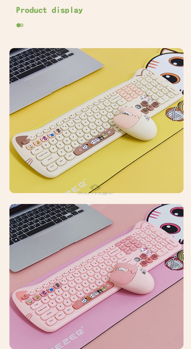 MOFii GEEZER Kitty Cat PLUS Super Cute Wireless Keyboard and Mouse Set ...