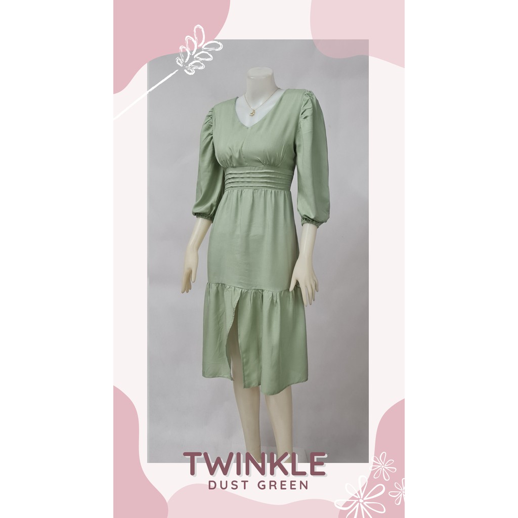 TWINKLE Dress 3/4 Puff Sleeve Sage Vneck Summer Casual Ladies Dress ...