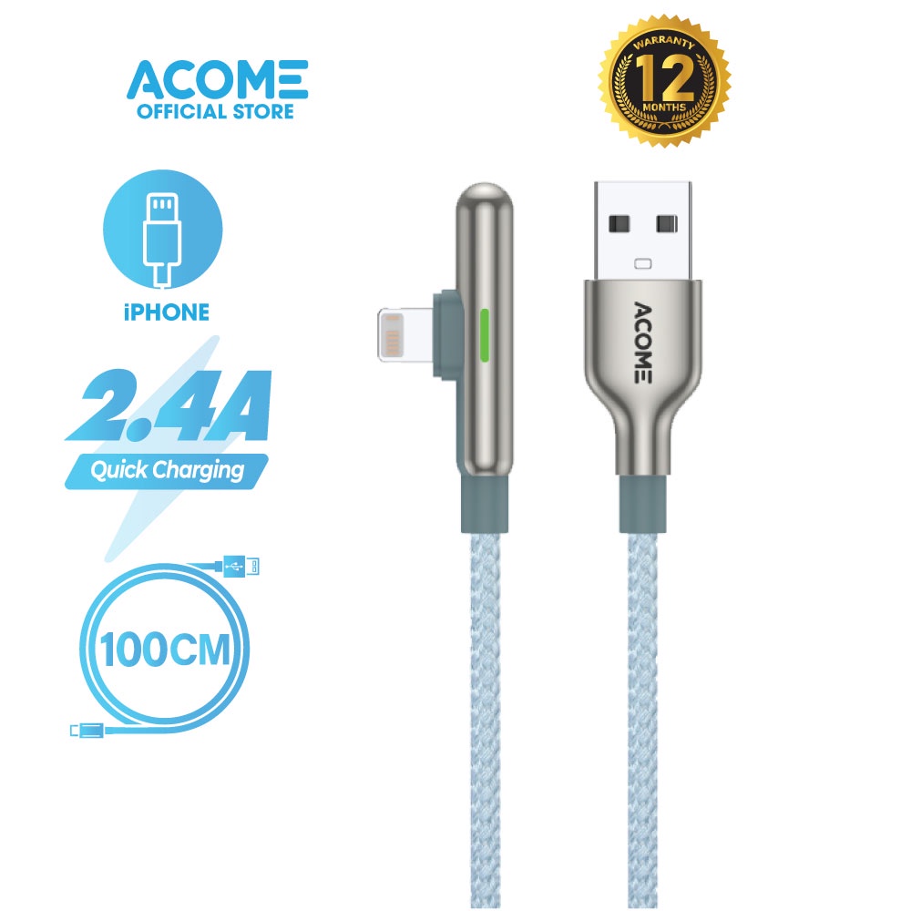 Acome Lighting Data Cable Fast Charging 2.4A 90°Degree Stream Light ...