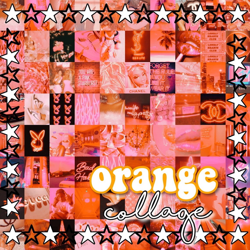 Boujee Orange Photo Collage Kit Hot Pink Aesthetic Baddie Room Decor ...
