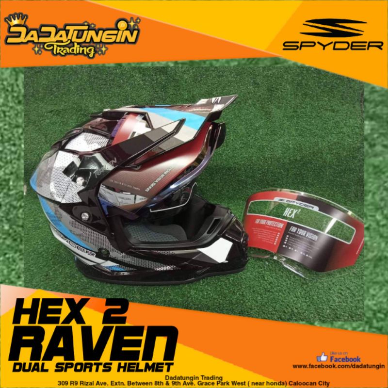 SPYDER Hex 2 Raven Dual Sports Helmet w/ Free Extra Clear Visor ...