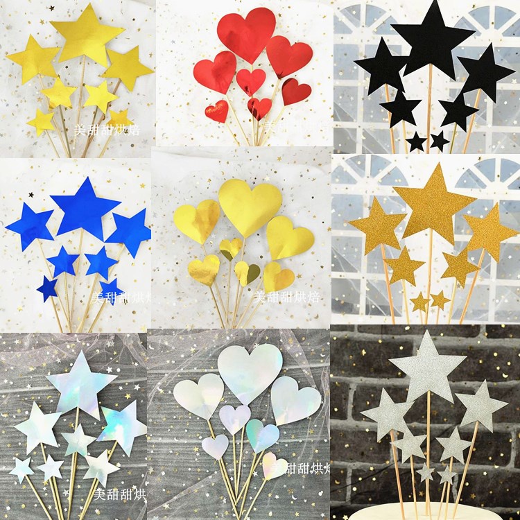 7pcs/set paper card love cake decoration pentagram glitter love ...