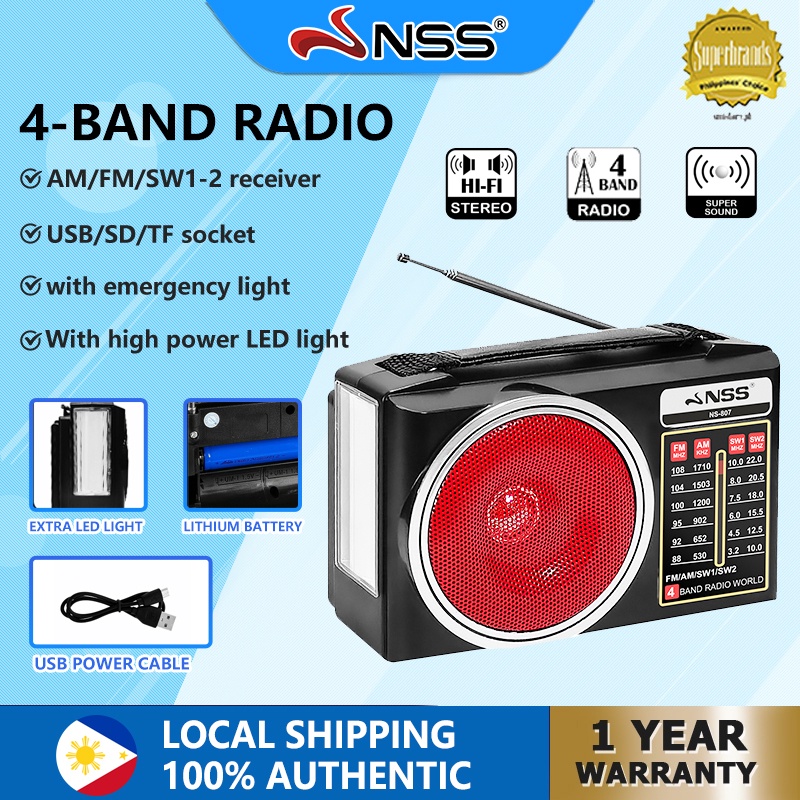 NSS 4 Band Radio FM/AM/SW1/SW2 Radio with LED Light and 18650 Lithium ...