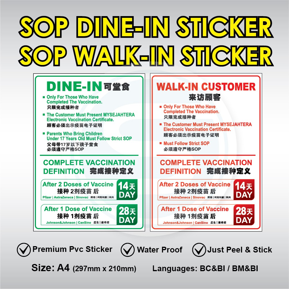 SOP Dine In Sticker / Walk-in Sticker Restaurant SOP Sticker Fully ...