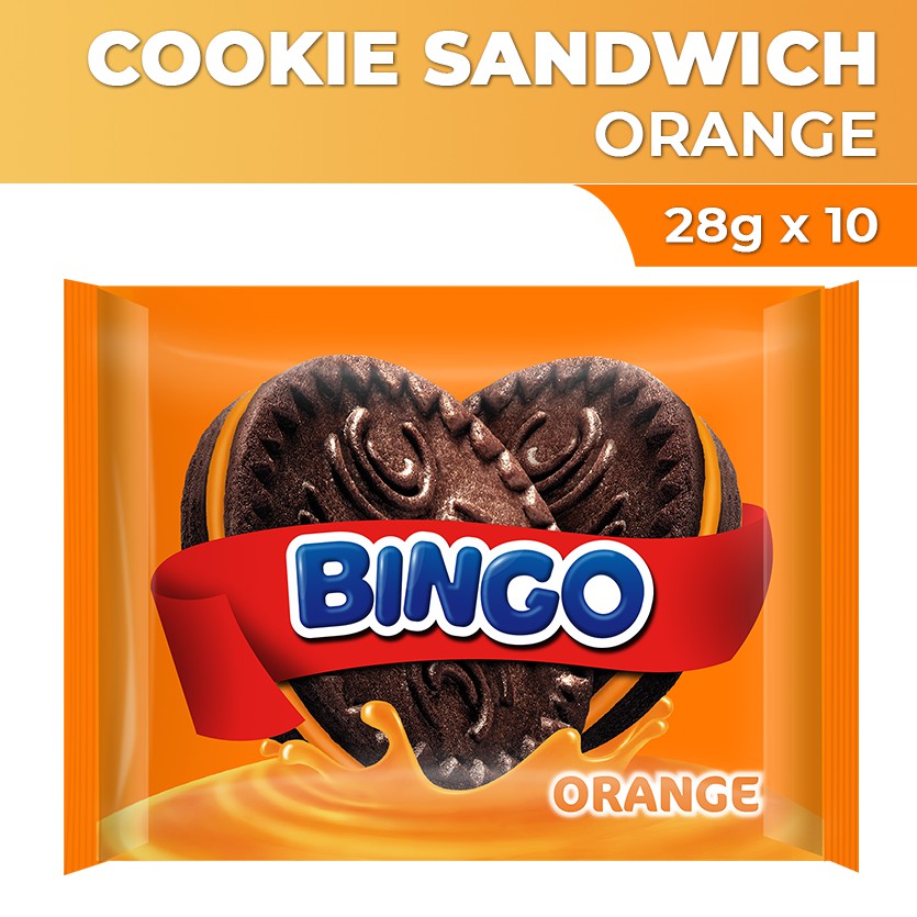 Bingo Cookie Sandwich Orange filled Choco 28g x 10 | Shopee Philippines