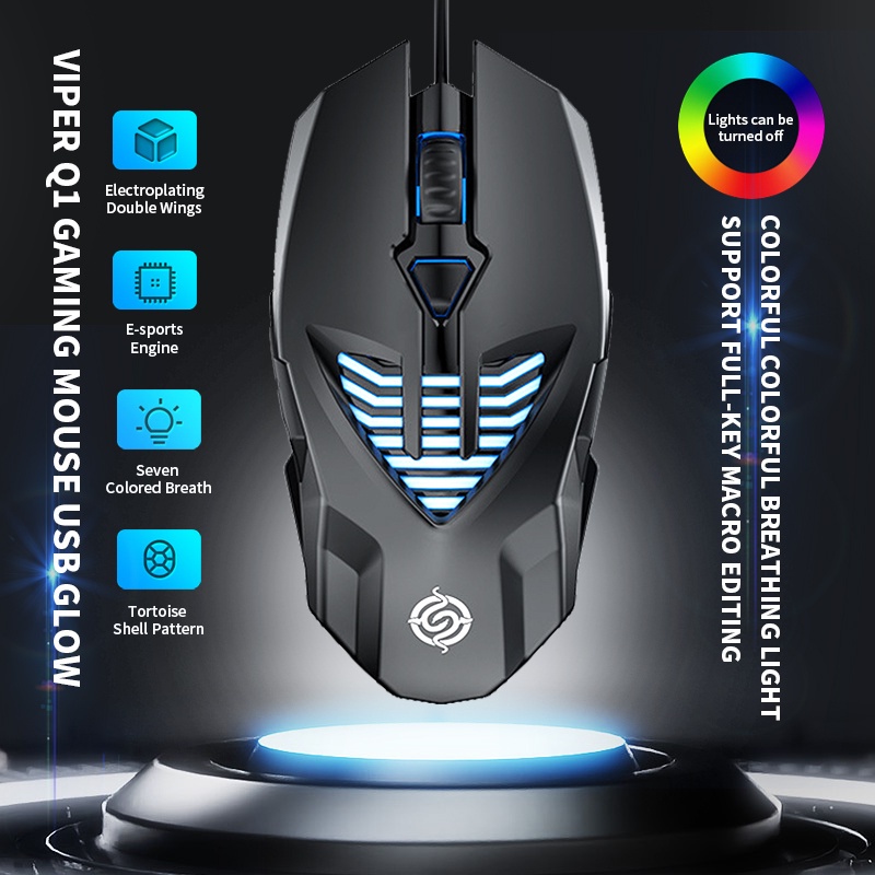 [READY STOCK]Q1 Wired Gaming Mouse 6 Buttons 3200DPI Adjustable RGB Backlight Mouse Home Office ...