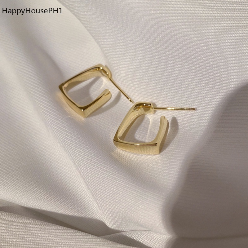 1Pair 14K Gold-Plated Square Ear Studs Cool Metal Style Design Fashion ...