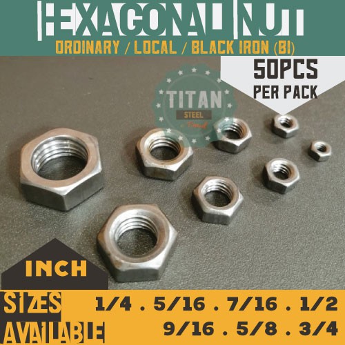 50pcs - 3/16 to 1/2 Hex Nut (Ordinary Local BI) | Shopee Philippines