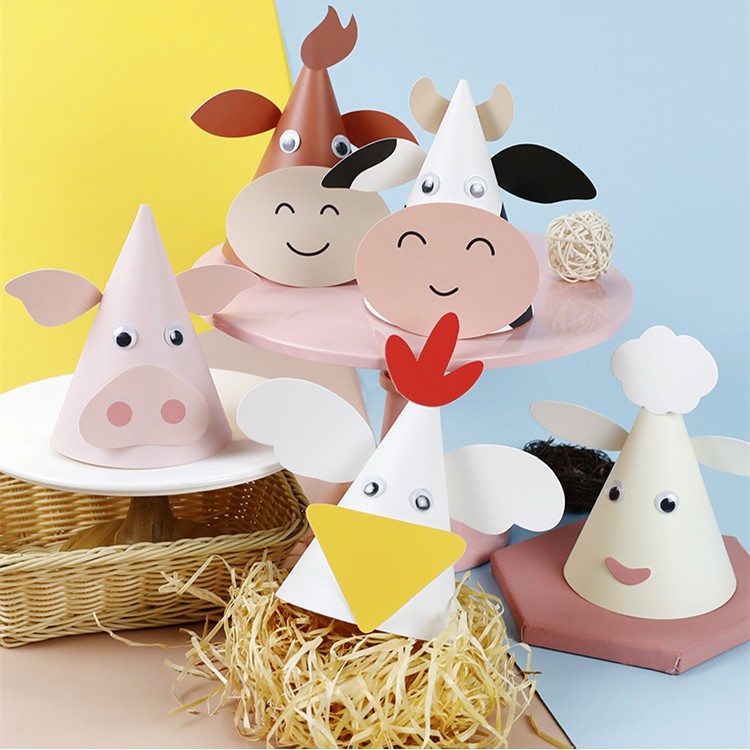 5pcs / lot Farm Animal DIY Hats Pig Cow Chick Paper Hat With Elastic ...
