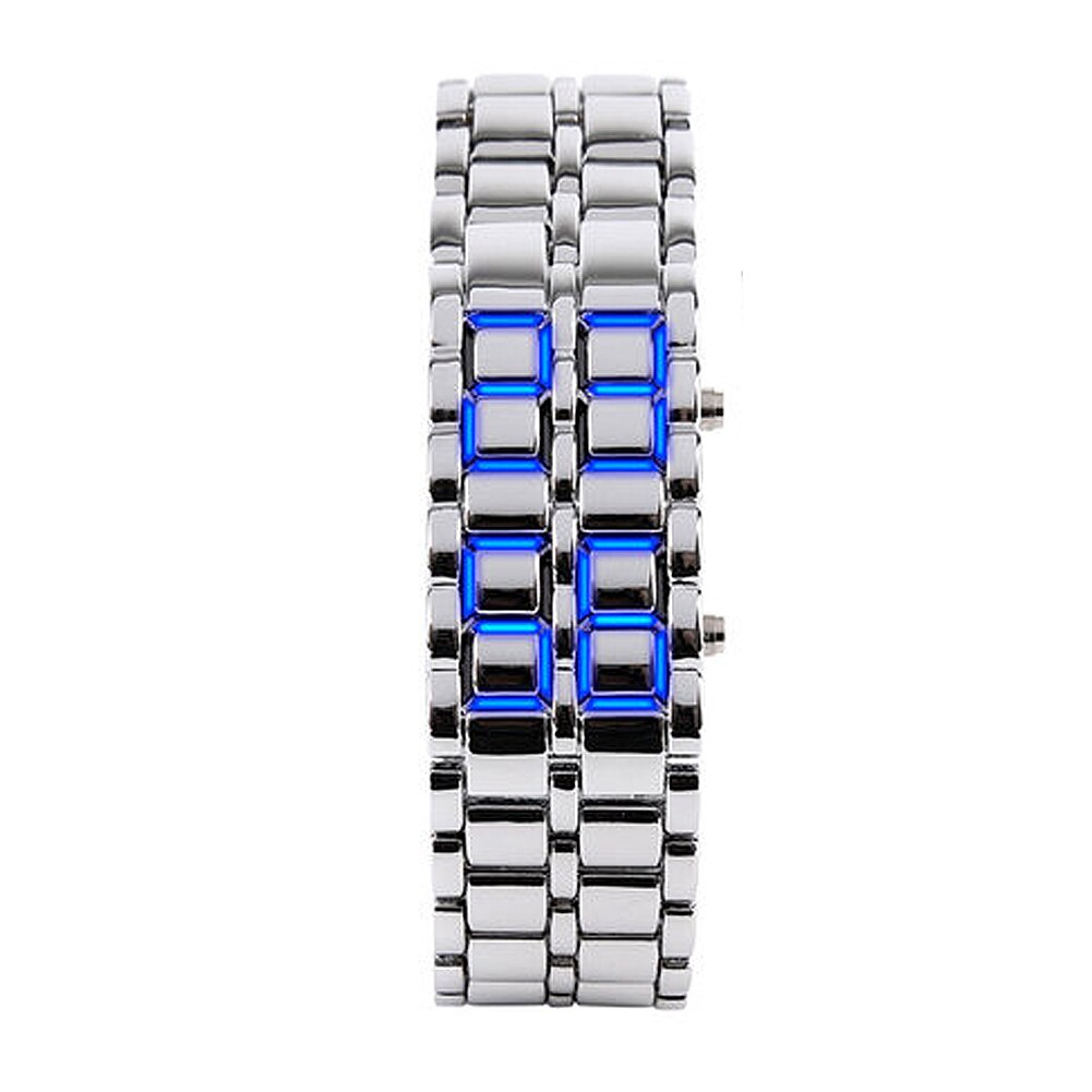 Fashion Black Full Metal Digital Lava Wrist Watch Men Red/Blue LED ...