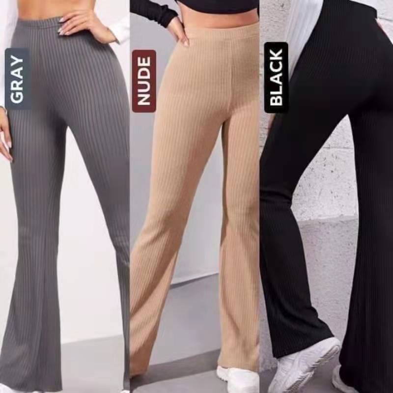 Hqucloo--High Waist Flare Leg Trousers Knitted Trousers Pants | Shopee ...