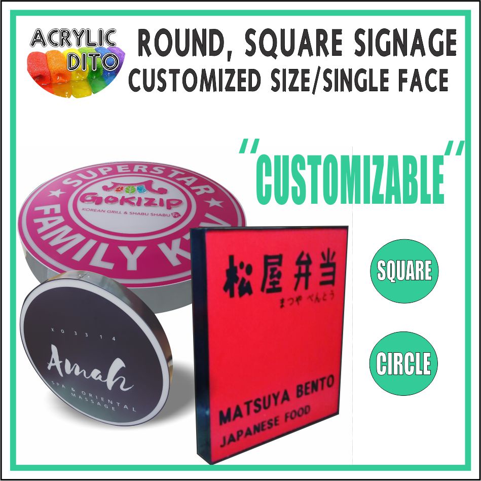 60cm(2FT) Durable Circle Square Single Face Signage Sign Decor LED ...