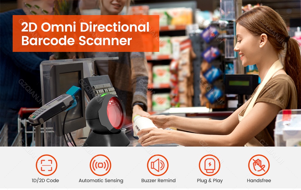 Desktop Barcode Scanner 1D 2D QR Code USB High-speed Automatic Sensing ...