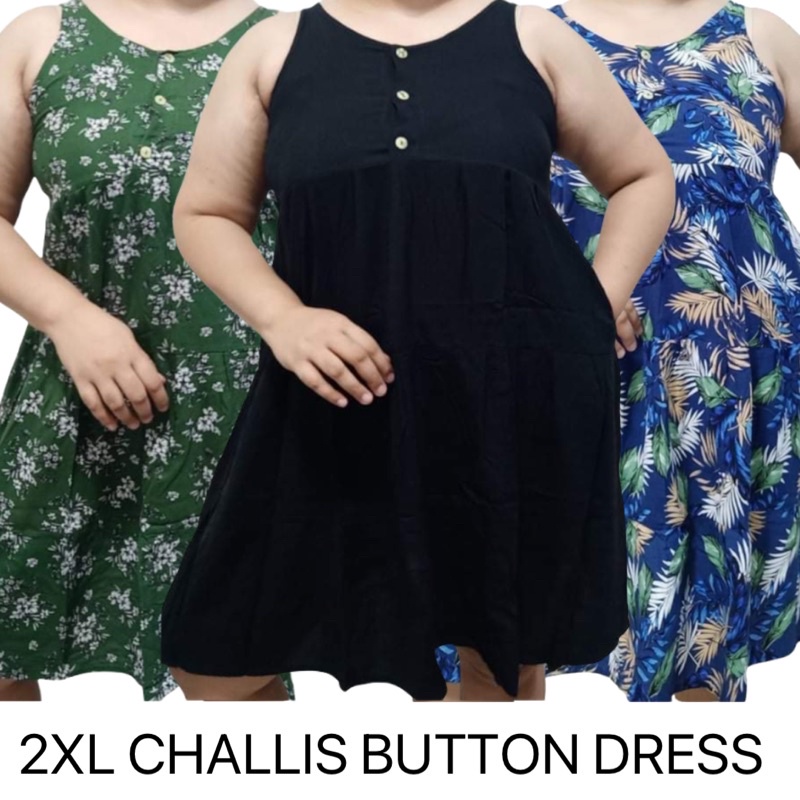 2XL Plus Size Challis Sleeveless Button Dress w/ Side Pocket | Placket ...