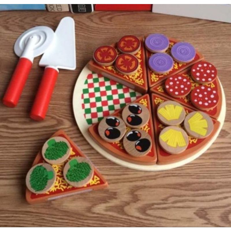 wooden pizza slicing toy / kiddie educational play pretend toy / pizza ...