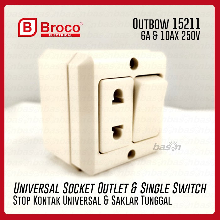 BROCO 15211 Universal Socket Outlet with 1 Gang Switch | Outbow ...