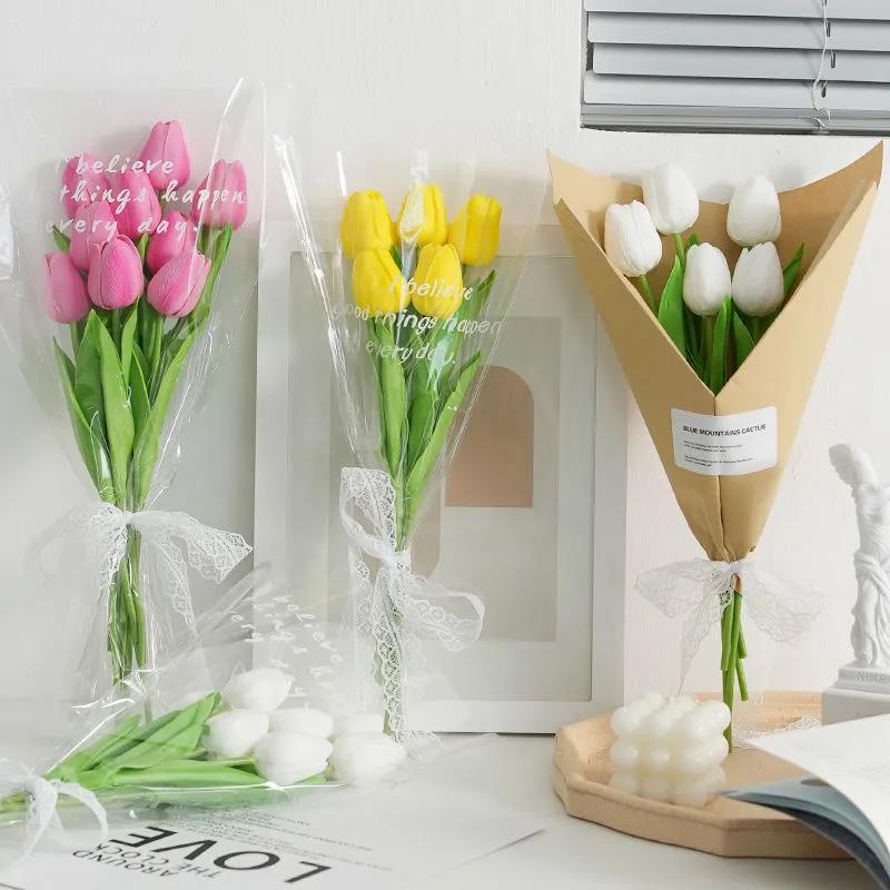 Artificial Flower Tulip Bouquet wedding Fake Flower Home Hotel Garden ...