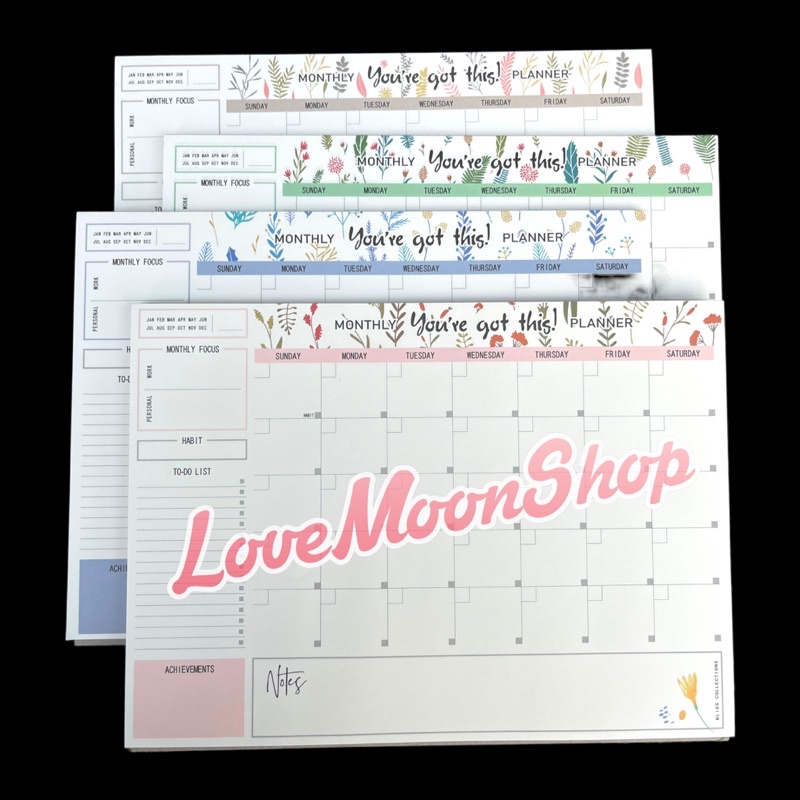 A4 MONTHLY Floral Minimalist Planner Desktop Note Pad Big Size (BLS ...