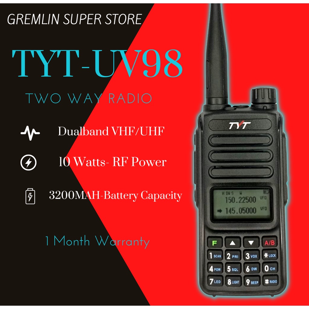 TYT UV98 Dual Band 10 Watts Handheld Two Way Radio with Freebies ...