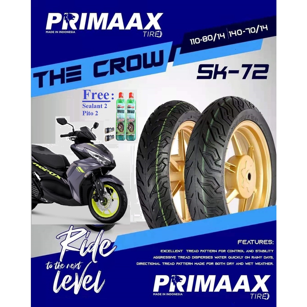 Primaax Tubeless Set (SK-72) 110/80-14 & 140/70-14 Free 2 Sealant & 2 ...