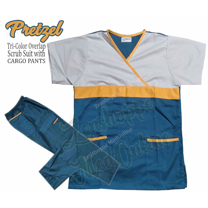 Tri-Color Overlap Scrub Suit with Cargo Pants (Pretzel) [LCC] | Shopee ...