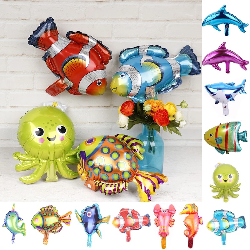 Mini Ocean Theme Balloons Sea Animal Foil Balloons Shark Lobster Clown ...