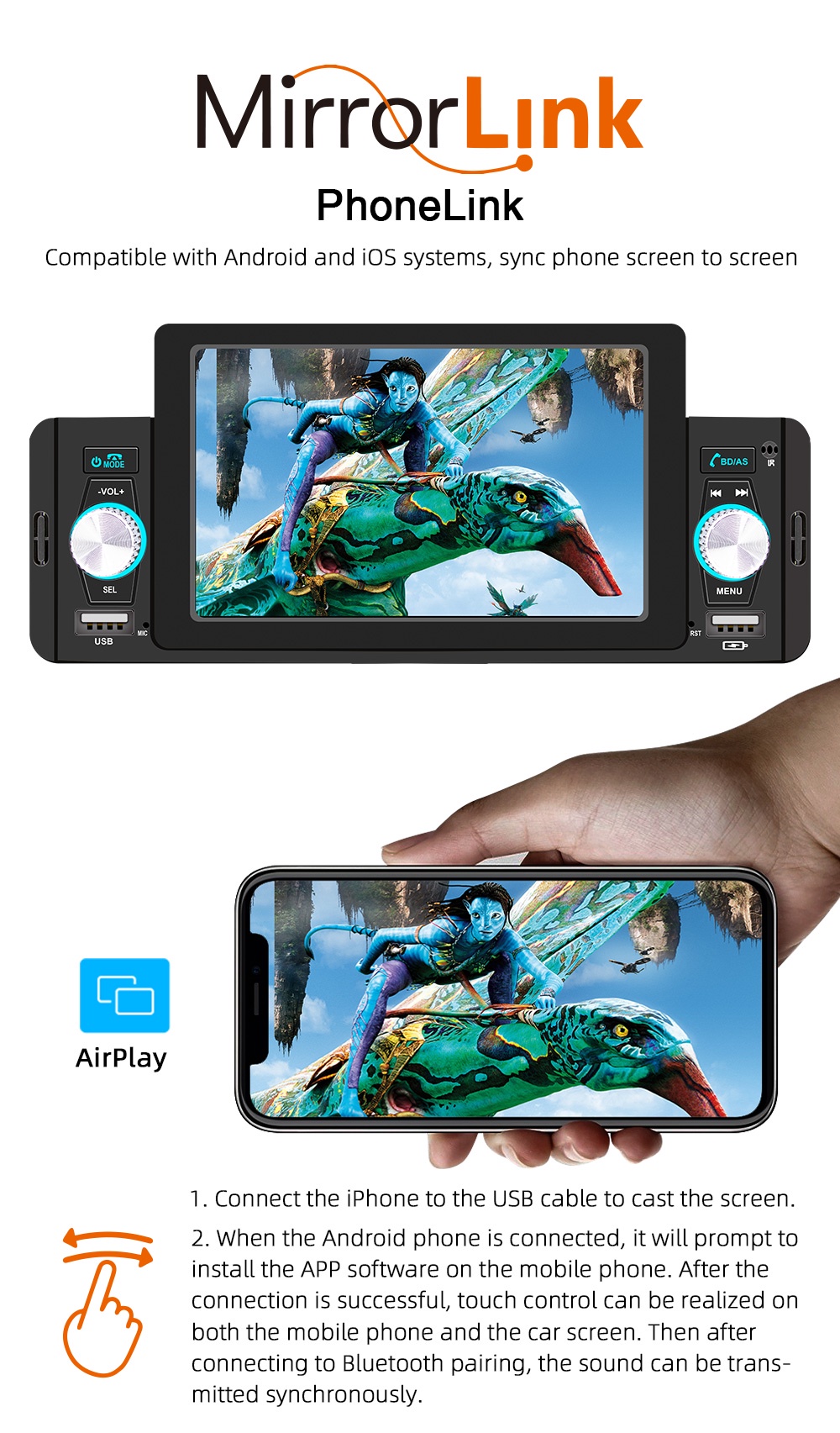 Local Delivery ESSGOO Single 1 Din 5" Car Player Bluetooth Multimedia MP5 Player With Carplay ...