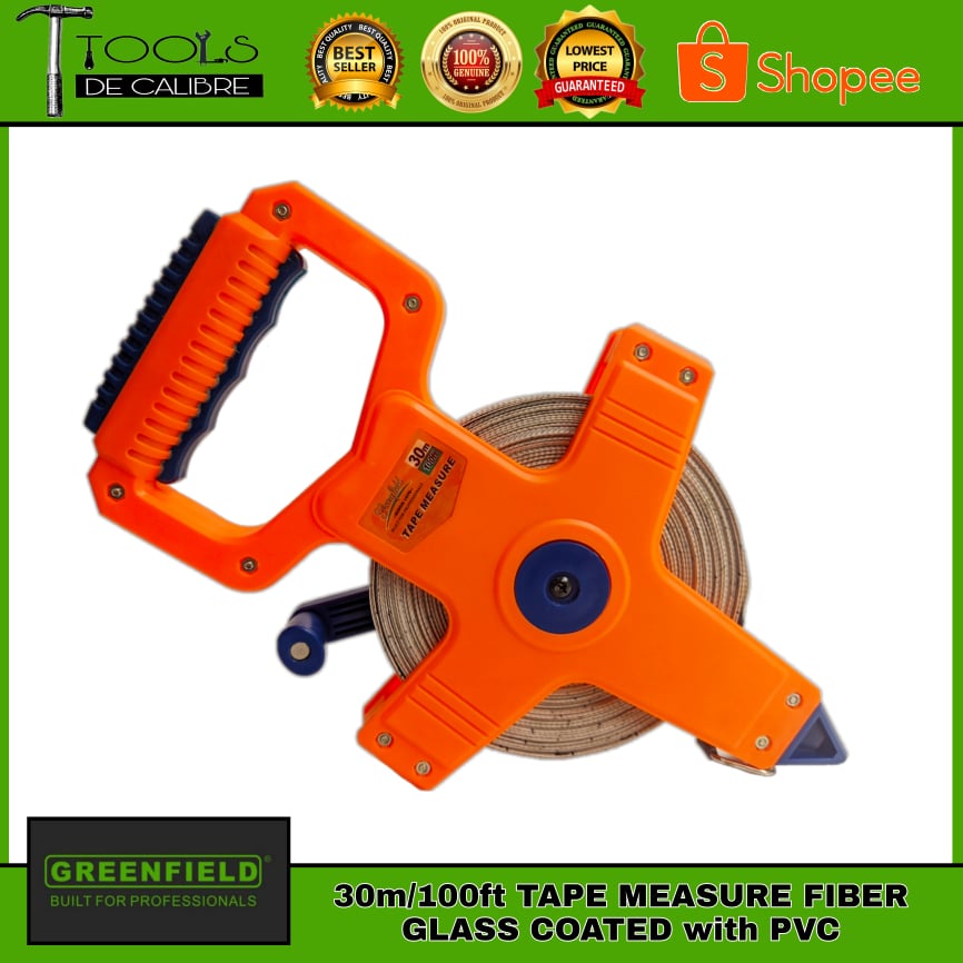 GREENFIELD Tape Measure Fiber Glass Coated with PVC 30m 100ft (ORANGE ...