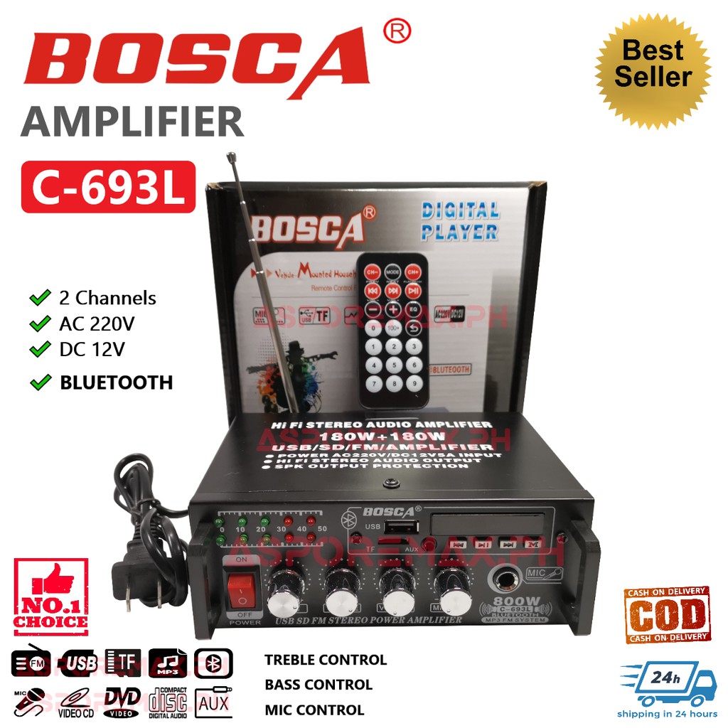 AMPLIFIER Digital Bluetooth Player Amplifier MIC/USB/TF/FM with Remote ...