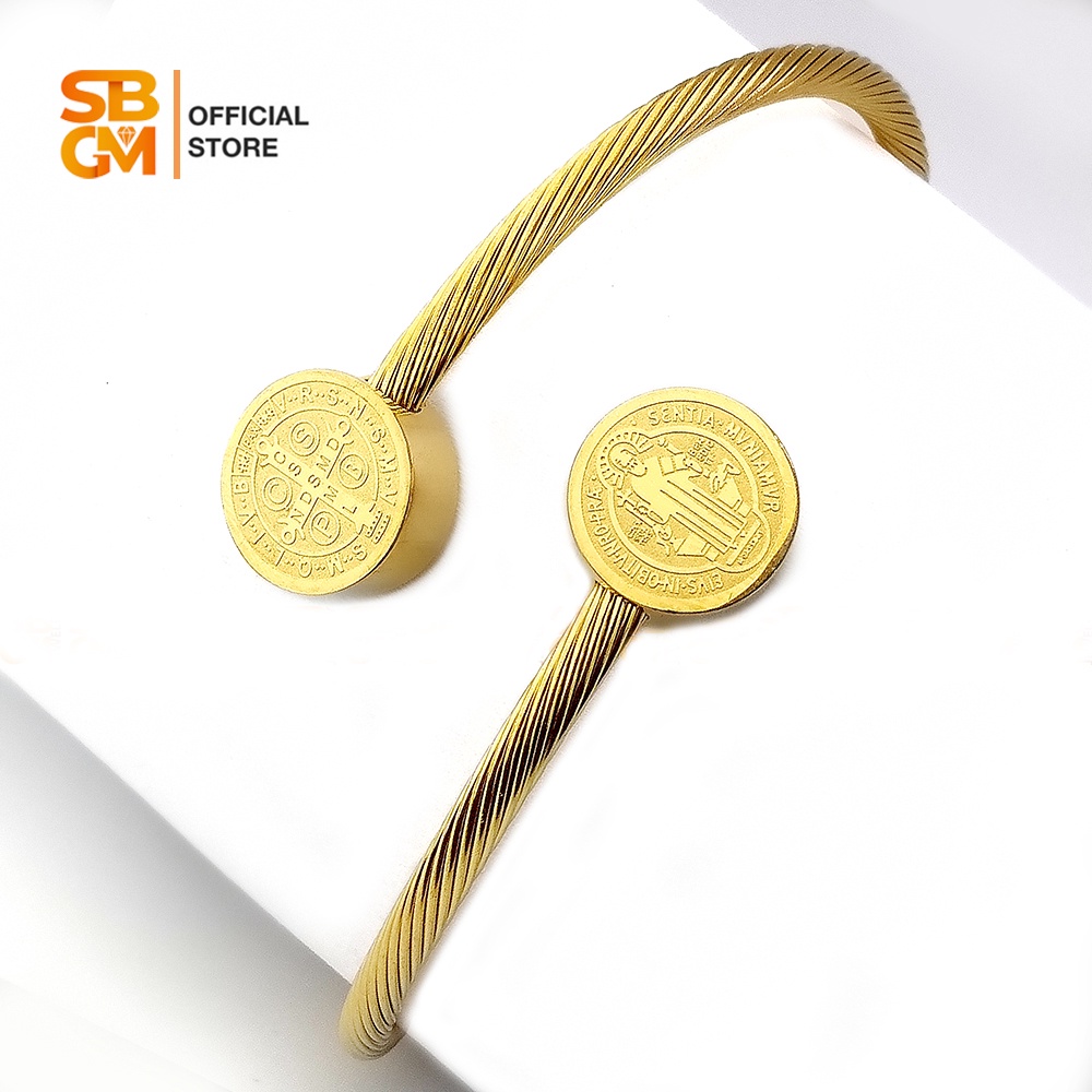 SBGM Stainless Steel 316L 18K Gold Plated Padre Pio / Saint Benedict Religious BANGLE | Shopee ...