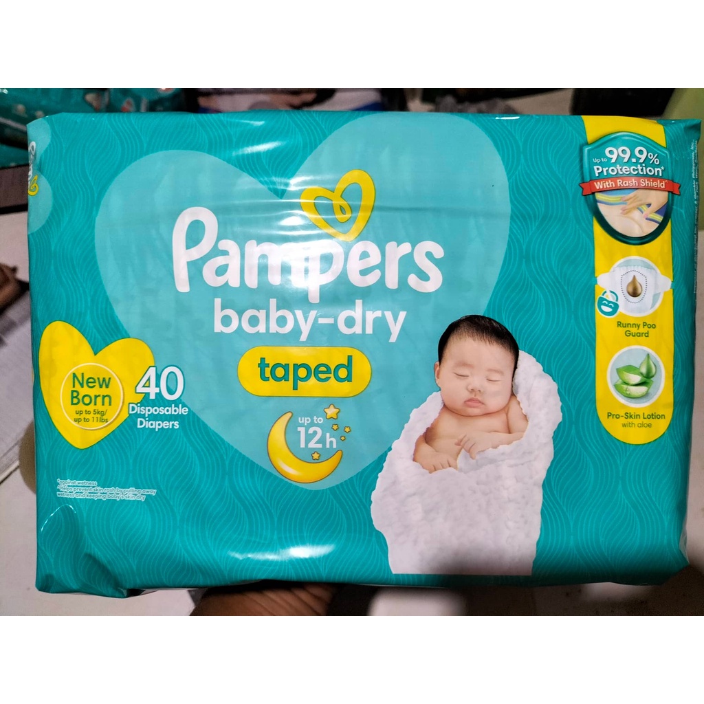 Pampers new born tape 40 pcs per pack with aloe new packaging | Shopee ...