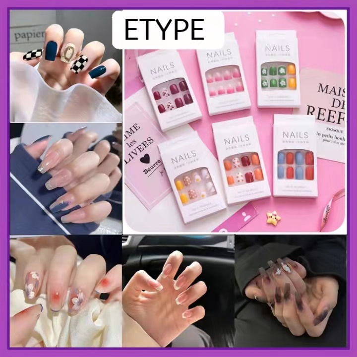 24pcs Acrylic Fake Nails Set With Glow Fashion Nail Art, Nail ...