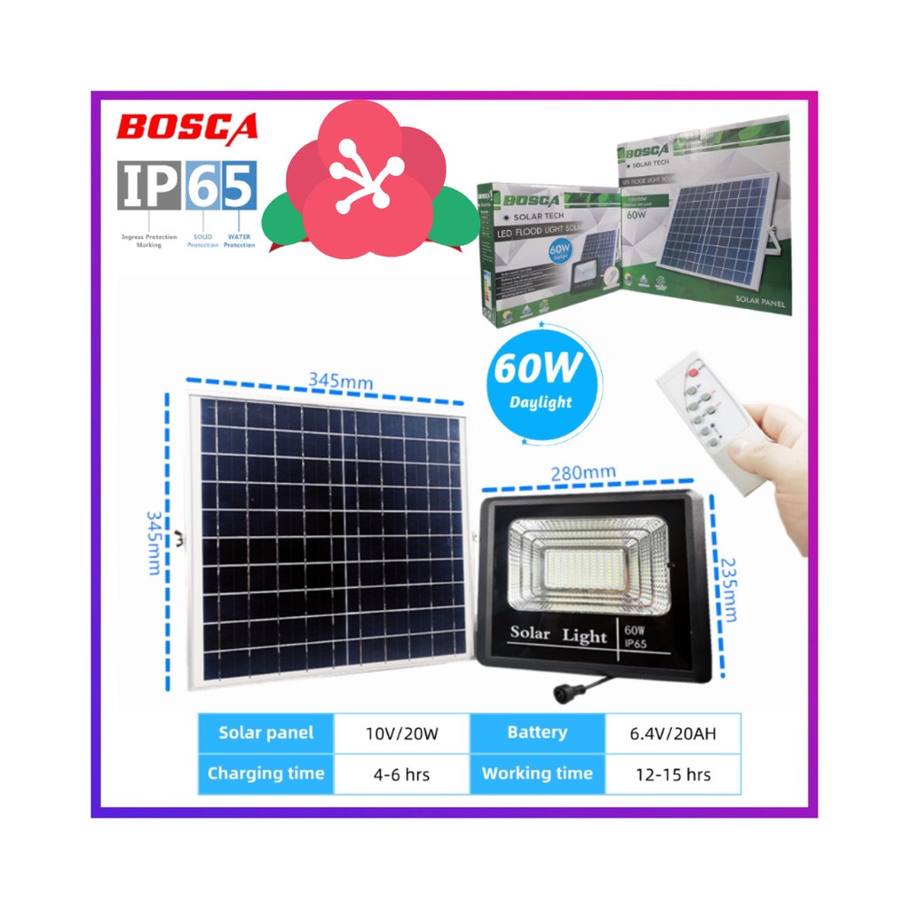 BOSCA LED SOLAR FLOOD LIGHT 60W WATERPROOF FOR INDOOR AND OUTDOOR WITH ...