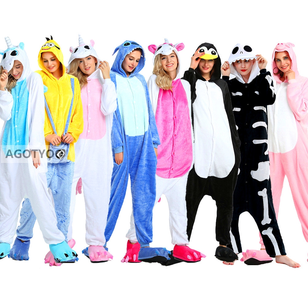 Kigurumi Unicorn Stitch Pikachu Cartoon Flannel Pajamas Women Men Sleepwear Onesies Monkeys ...