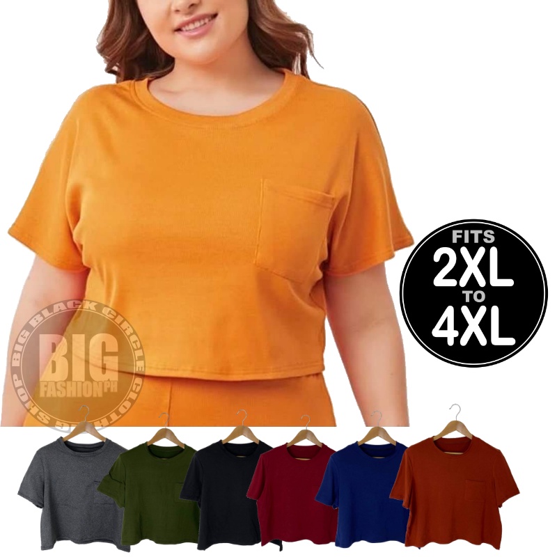 Plus Size Semi Crop Top Shirt with Front Pocket | Shopee Philippines