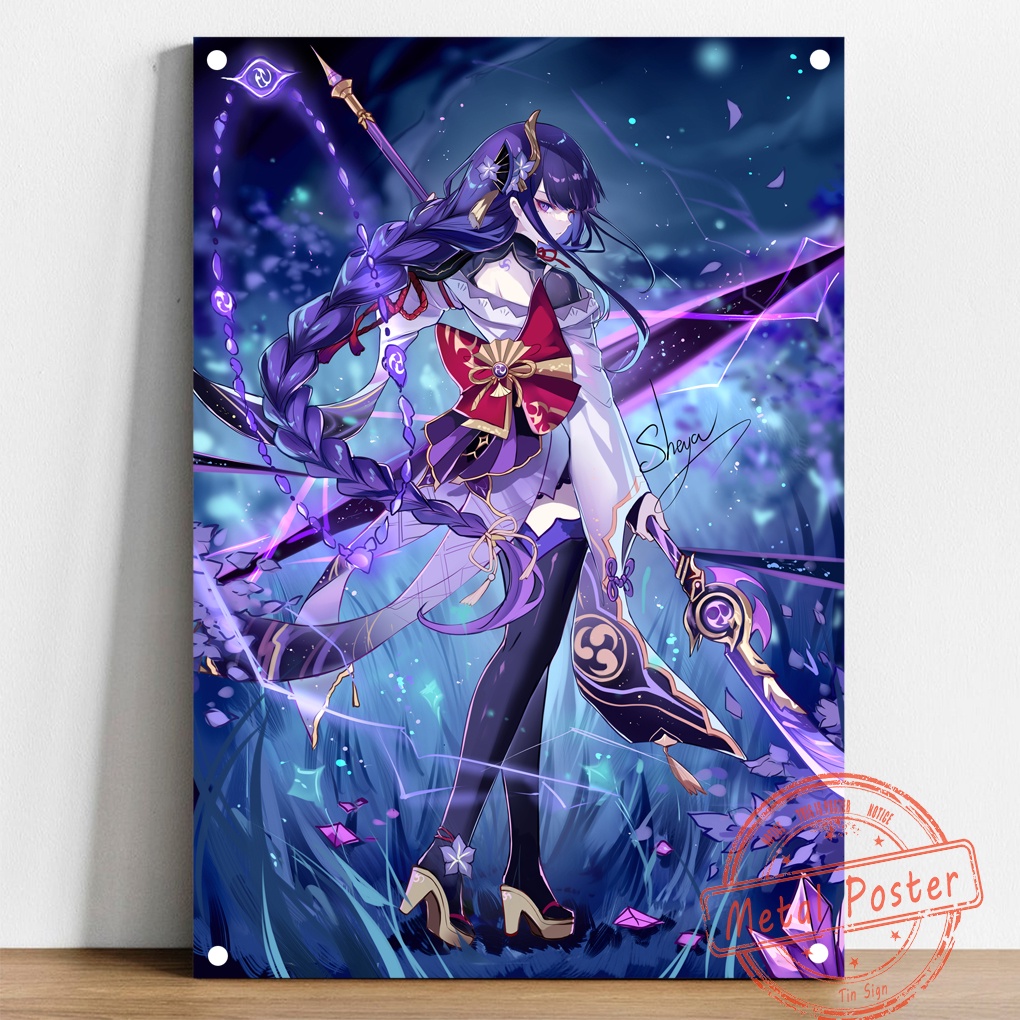 Raiden Shogun Genshin Impact Metal Poster TV Shows Movie Game Anime Tin ...