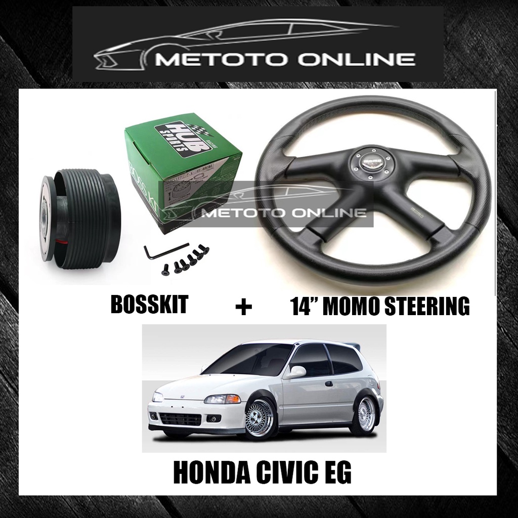 14'' INCH 4 SPOKE MOMO STEERING WHEEL WITH BOSSKIT SET FOR HONDA CIVIC ...