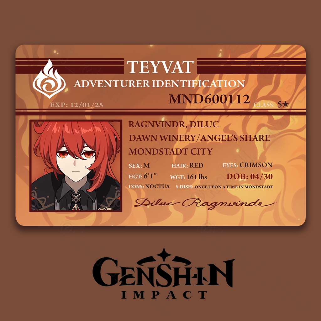 BEEP Genshin Impact ID Card Character's Adventurer Identification ...