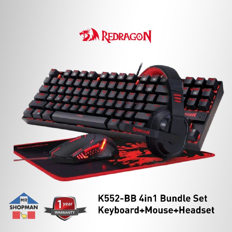 Redragon K552 BB 2 4in1 Keyboard Mouse Headset 4in1 Bundle Set | Shopee ...