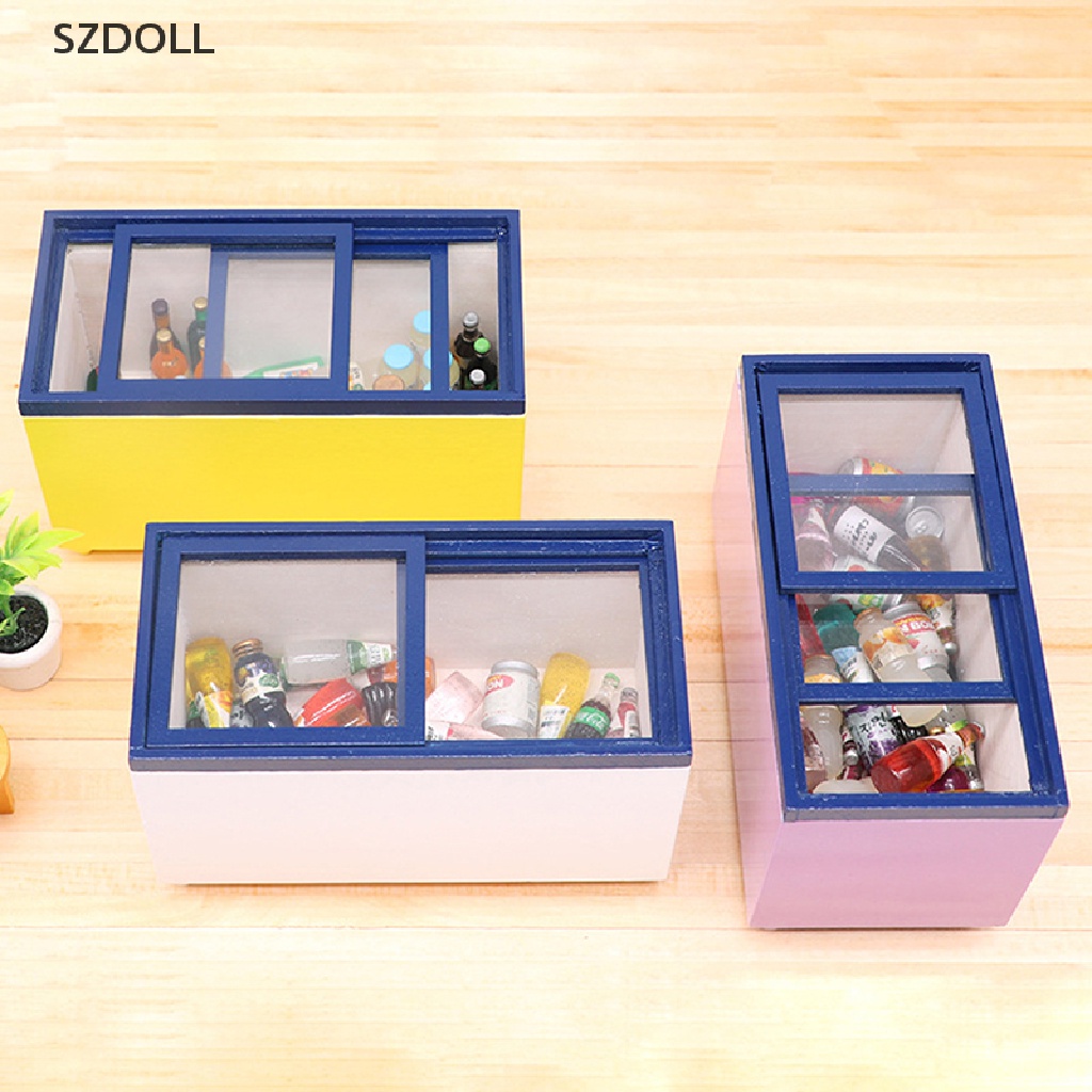 [cxSZDOLL] 1:12 Dollhouse Mini Empty Freezer Horizontal Refrigerator ...