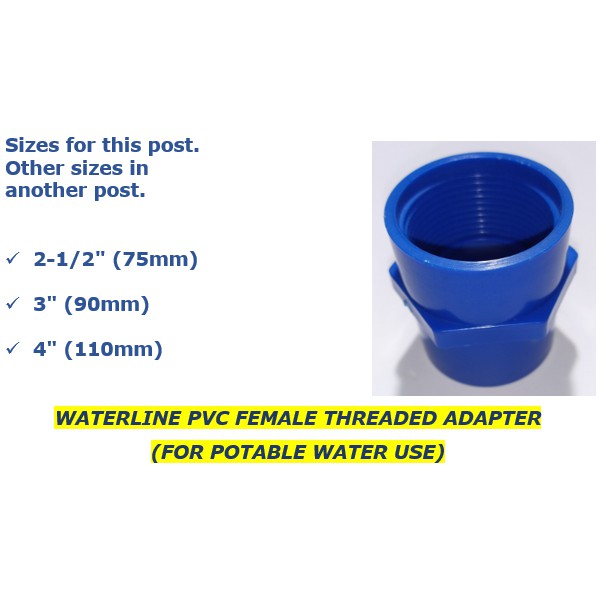 WATERLINE PVC FEMALE THREADED ADAPTER (FOR POTABLE WATER USE) - 2-1/2 ...