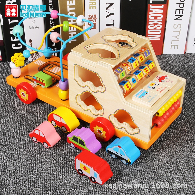 Wooden Multifunctional Baby Learning Car Treasure Chest Early Children ...