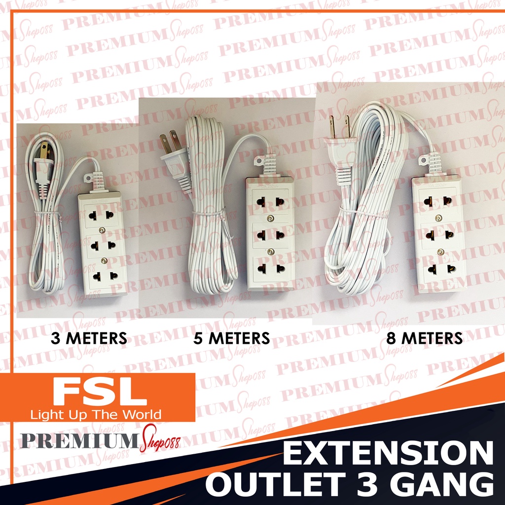 FSL Extension Wire 3 Gang Universal Outlet 3Gang 3 meter 5 8 meters FSL ...