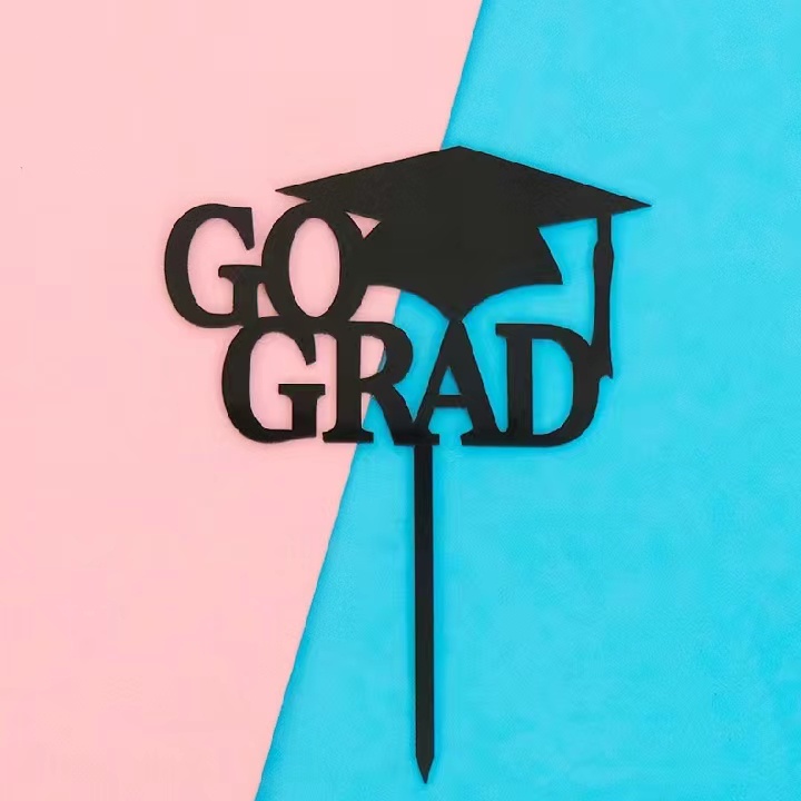 Graduation theme Go Grad cap acrylic cake topper baking props dessert ...