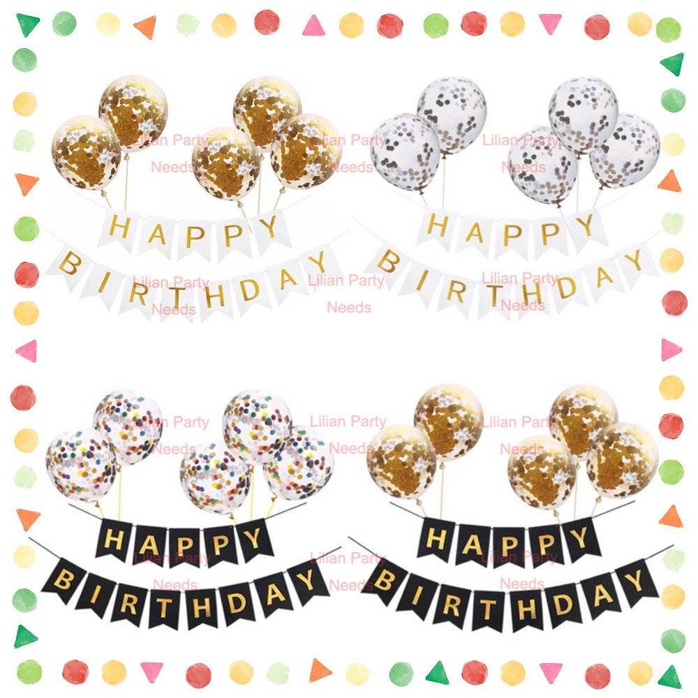 𝐋𝐢𝐥𝐢𝐚𝐧 𝐏𝐚𝐫𝐭𝐲 𝐍𝐞𝐞𝐝𝐬 5pcs 12"confetti balloon and 1pack hbd banner set ...