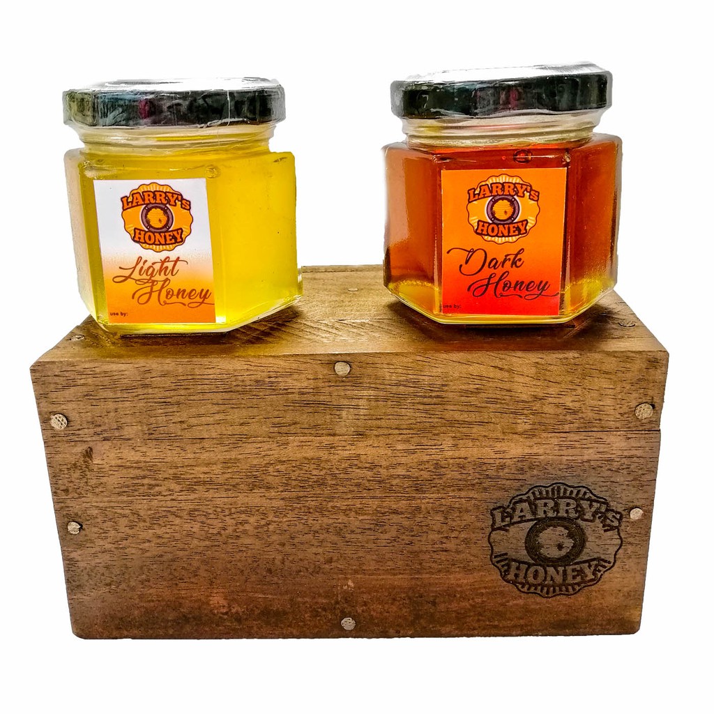 Honey Pairing Gift Box (light and dark 60 ml jar honey in wooden gift ...