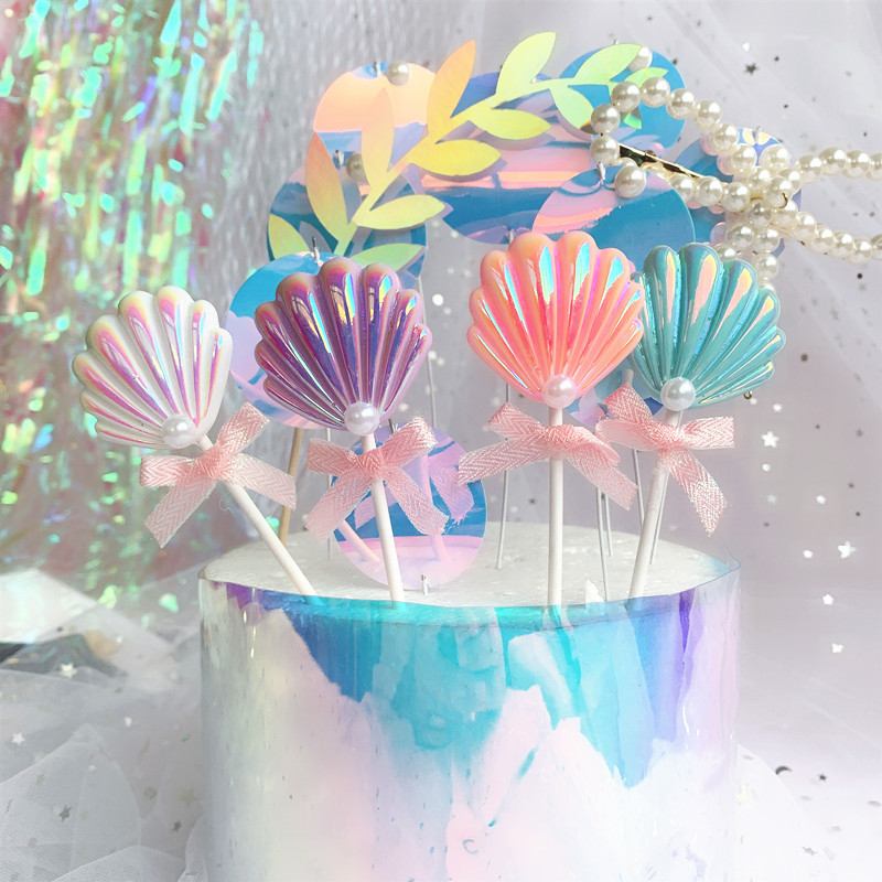Colorful Shell Cake Topper Happy Birthday Decoration Little Mermaid ...