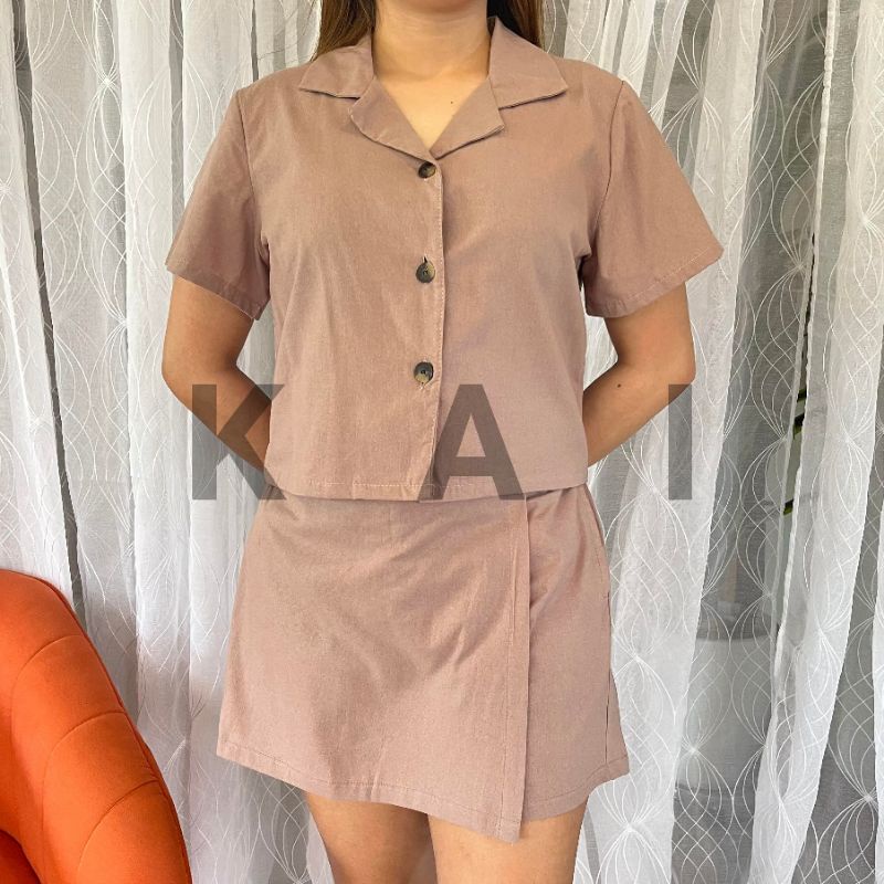 STELLA Coords - 2 IN 1 Polo & Palda Shorts/Skort Terno Buttons Cotton Linen Fabric | Shopee ...