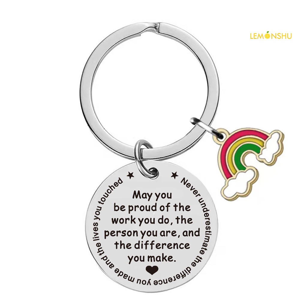 LMS.R Keychain Rainbow Pendant Best Wishes Print Round Shape Stainless ...